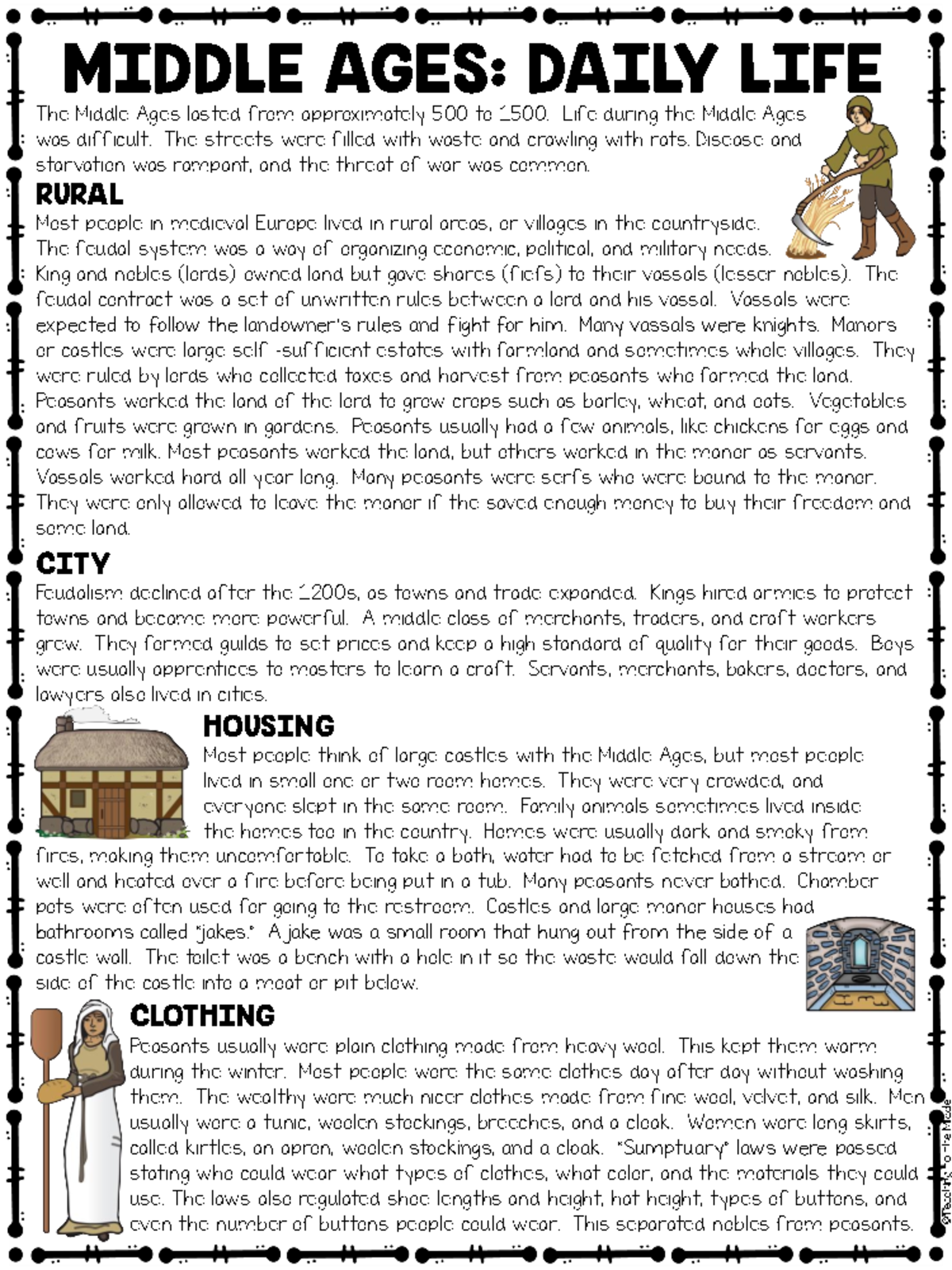Daily Lifeinthe Middle Ages Reading Comprehension Worksheet Medieval-1 ...