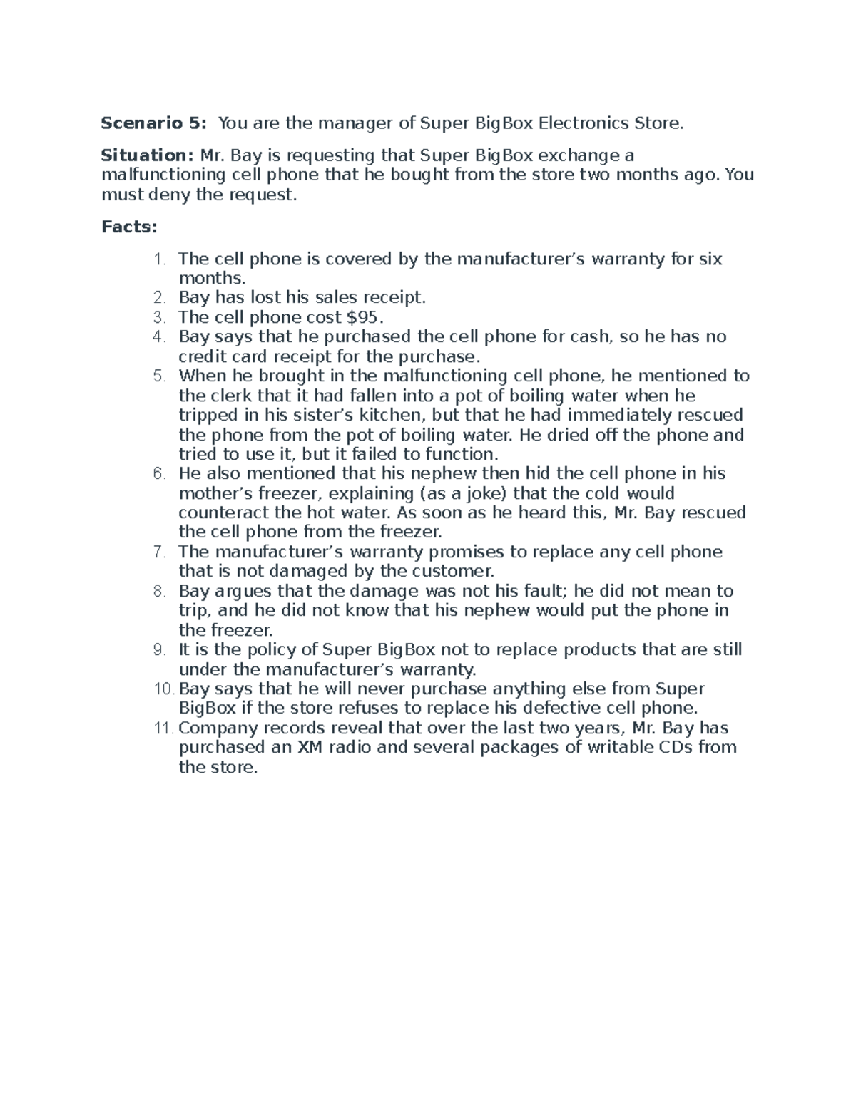 Business Letter - Scenario 5: You are the manager of Super BigBox ...