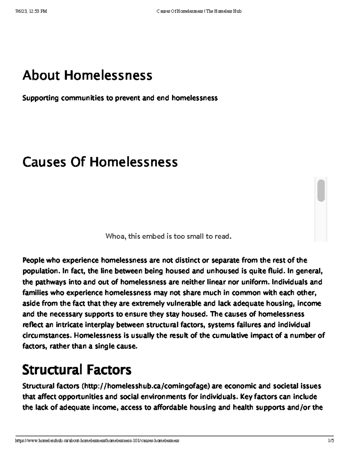Causes Of Homelessness The Homeless Hub - About Homelessness Supporting ...
