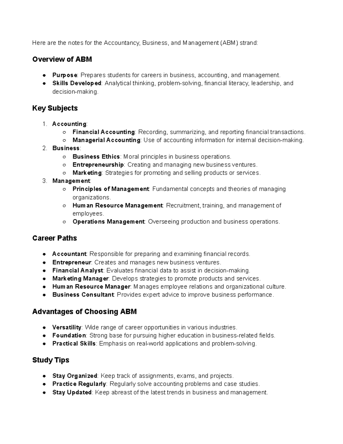 Overview of ABM - Here are the notes for the Accountancy, Business, and ...