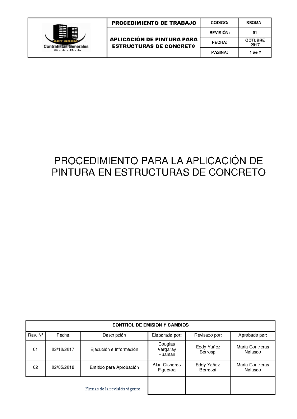 Procedimiento DE Trabajo ART QROM - APLICACIÓN DE PINTURA PARA ...