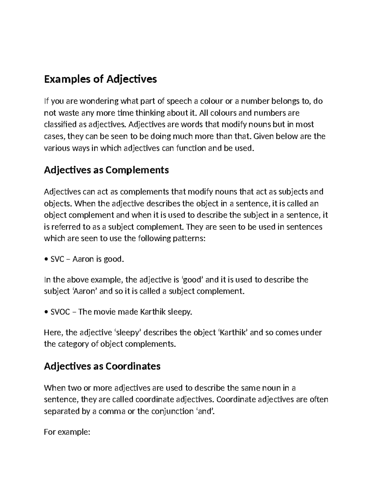 Example adj - Lecture notes - Examples of Adjectives If you are ...