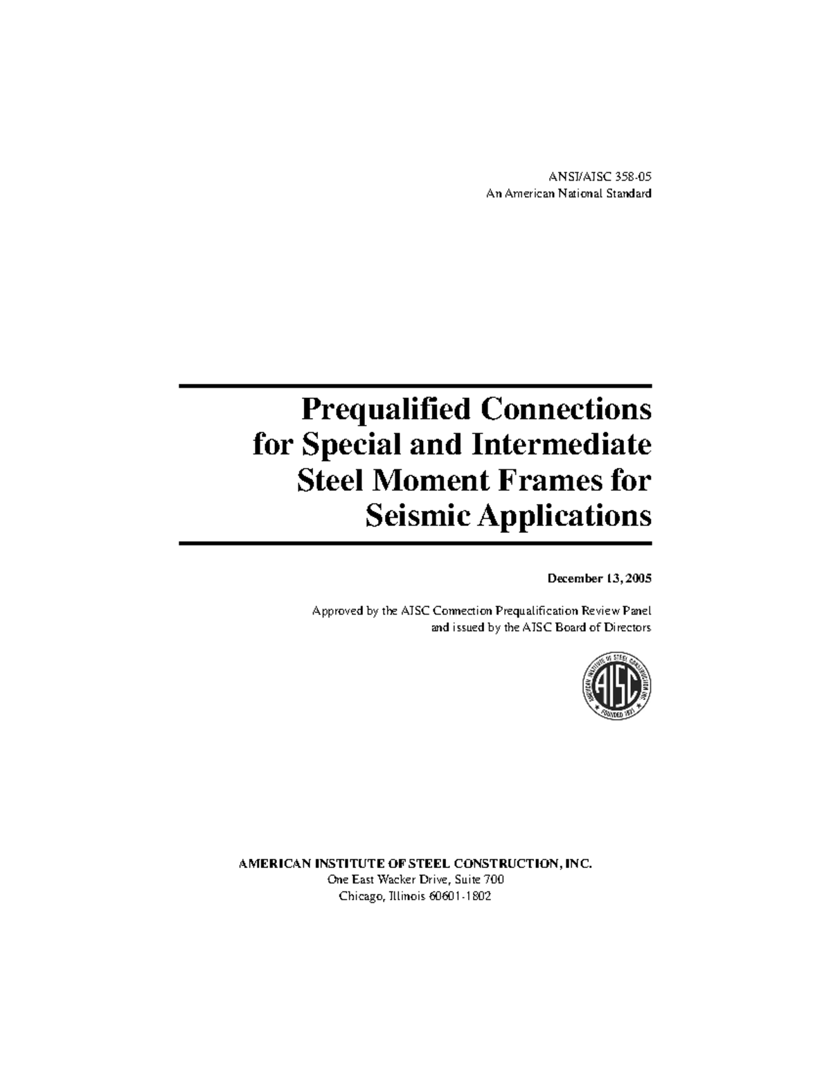 AISC Prequalified Connection-2005 second print - ANSI/AISC 358- An ...