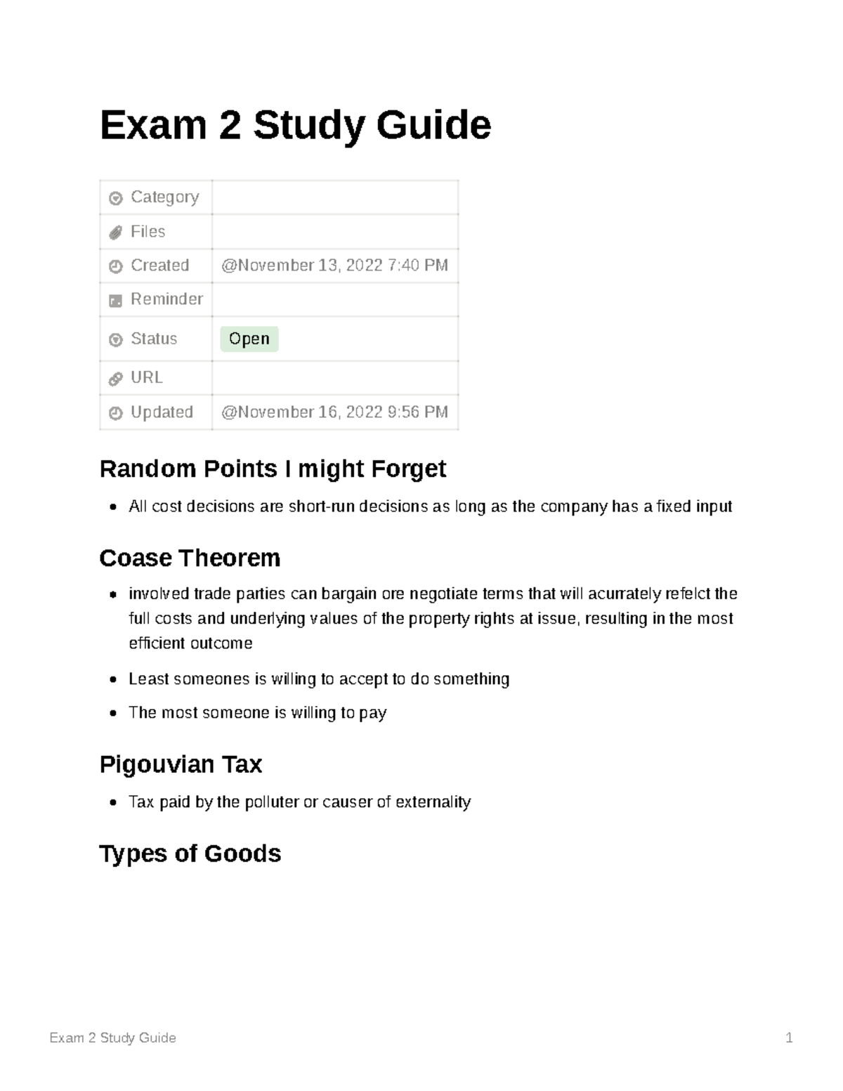 Exam 2 Study Guide - Microeconomics Notes - Exam 2 Study Guide Category ...