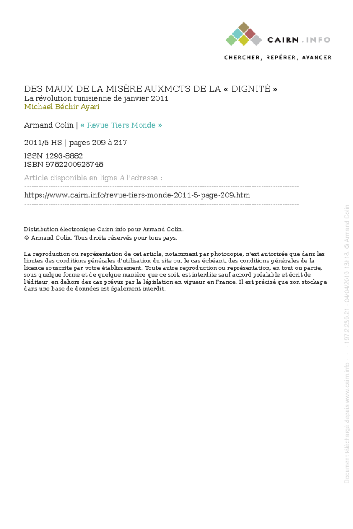 Bechir RTM HS01 0209 - DES MAUX DE LA MISÈRE AUXMOTS DE LA « DIGNITÉ ...