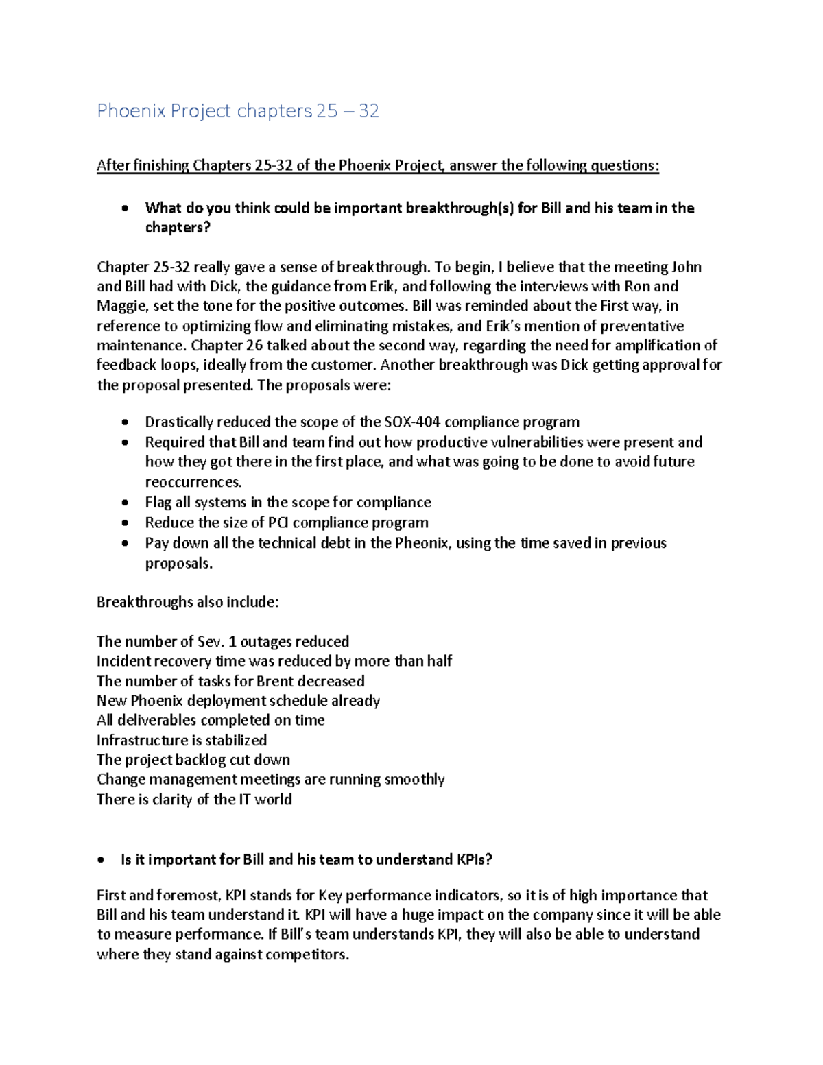 Assignment #3 Phoenix Project 25-32 - Phoenix Project chapters 25 – 32 After finishing Chapters ...