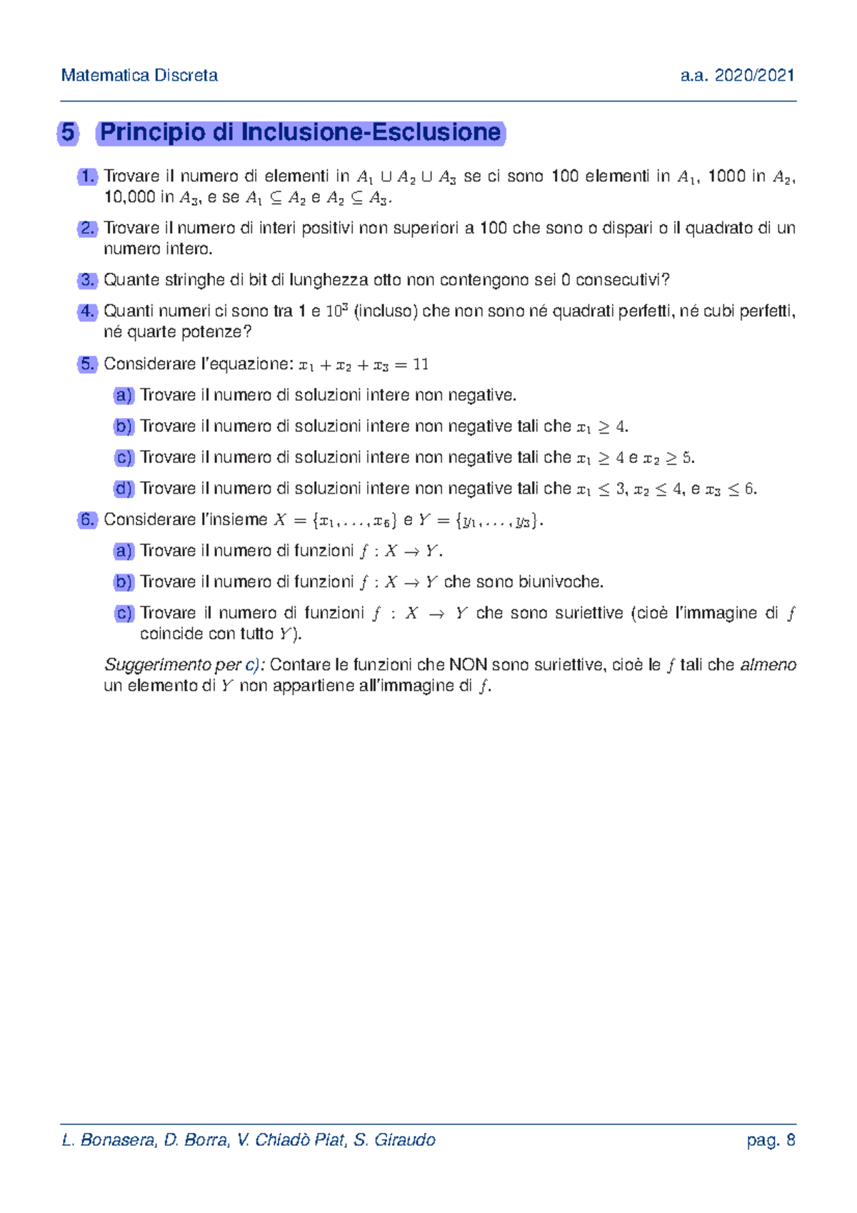 05 Principio di inclusione-esclusione - Matematica Discreta a. 2020/ 5 ...