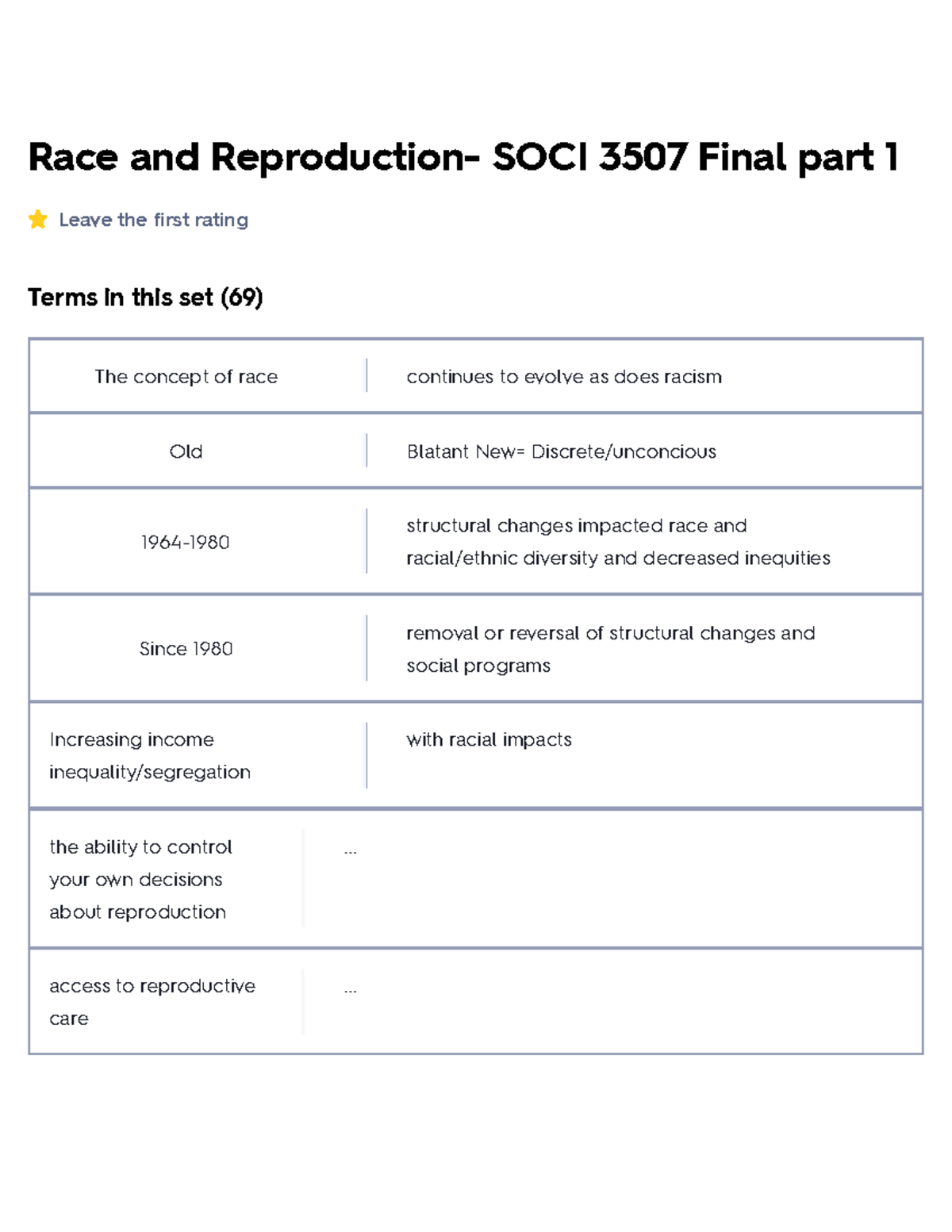 Race and Reproduction- SOCI 3507 Final part 1 Flashcards Quizlet - Race ...