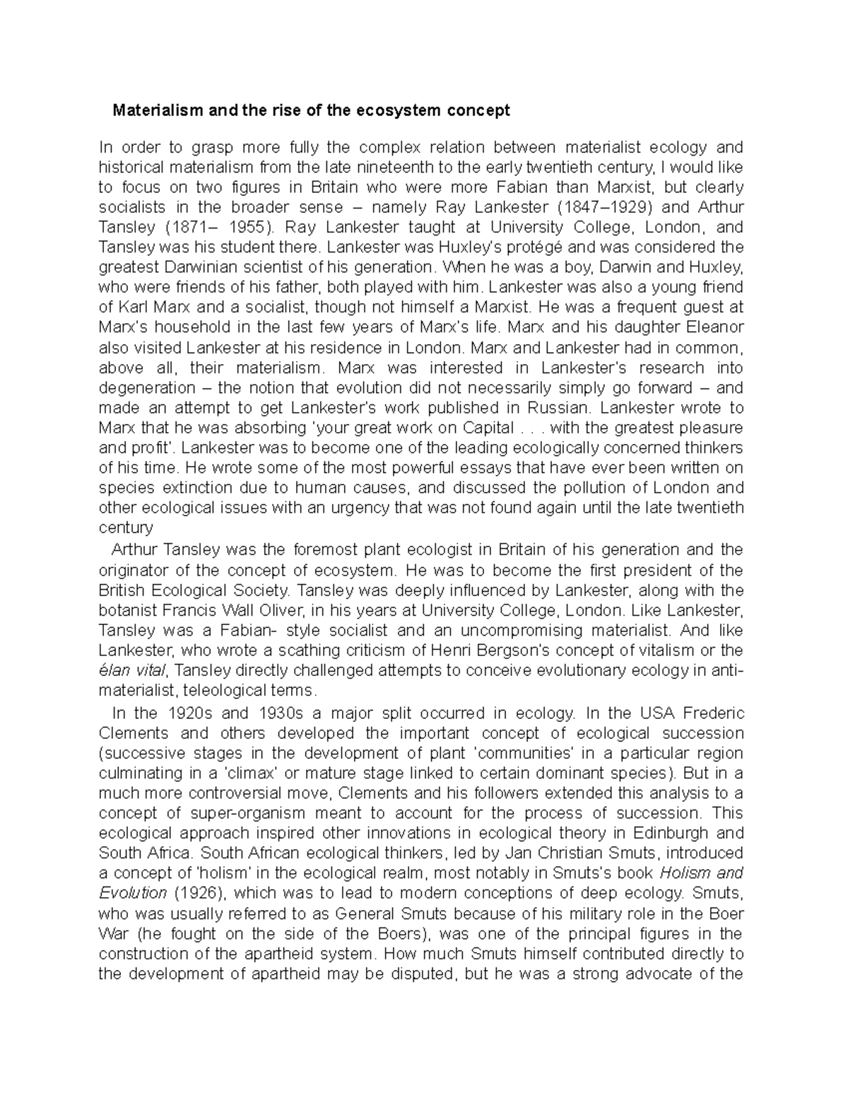 Materialism and the rise of the ecosystem concept - Ray Lankester ...