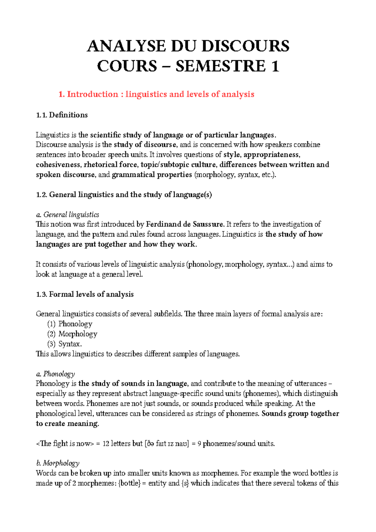 Cours S1 ( Analyse Discours) - ANALYSE DU DISCOURS COURS – SEMESTRE 1 1 ...