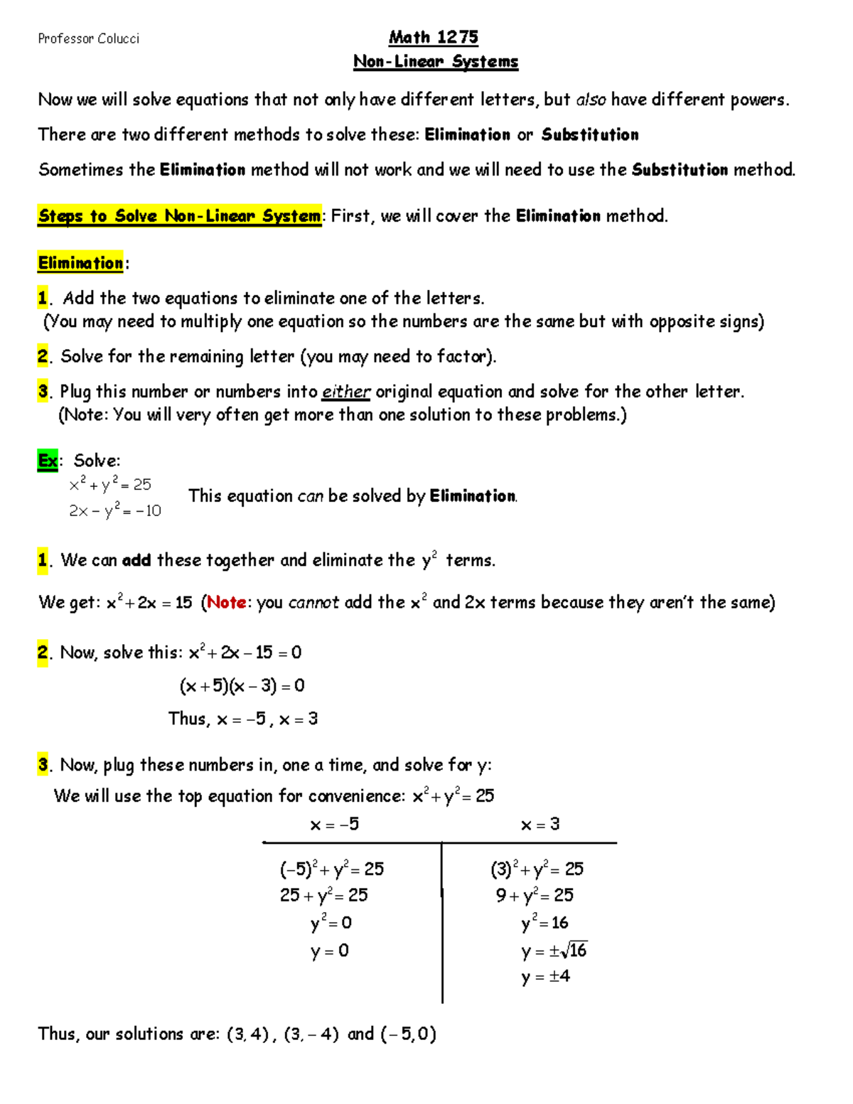 MA1275-Lesson 24 (Non-Linear Systems 1) - Professor Colucci Math 1275 ...