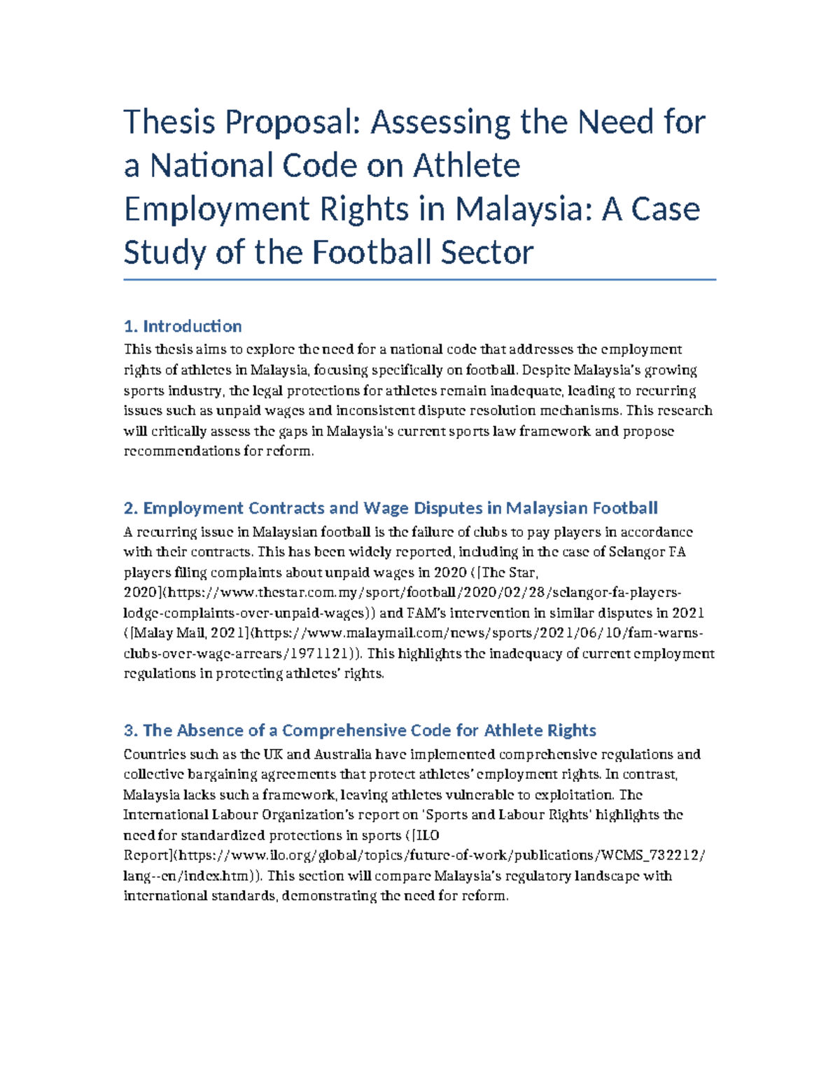 Sports Law Thesis Proposal Malaysia - Thesis Proposal: Assessing the ...