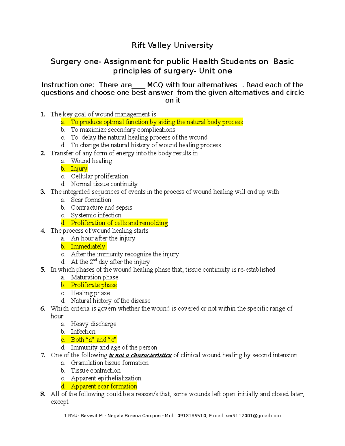 Assignment Rift valley university - Rift Valley University Surgery one ...