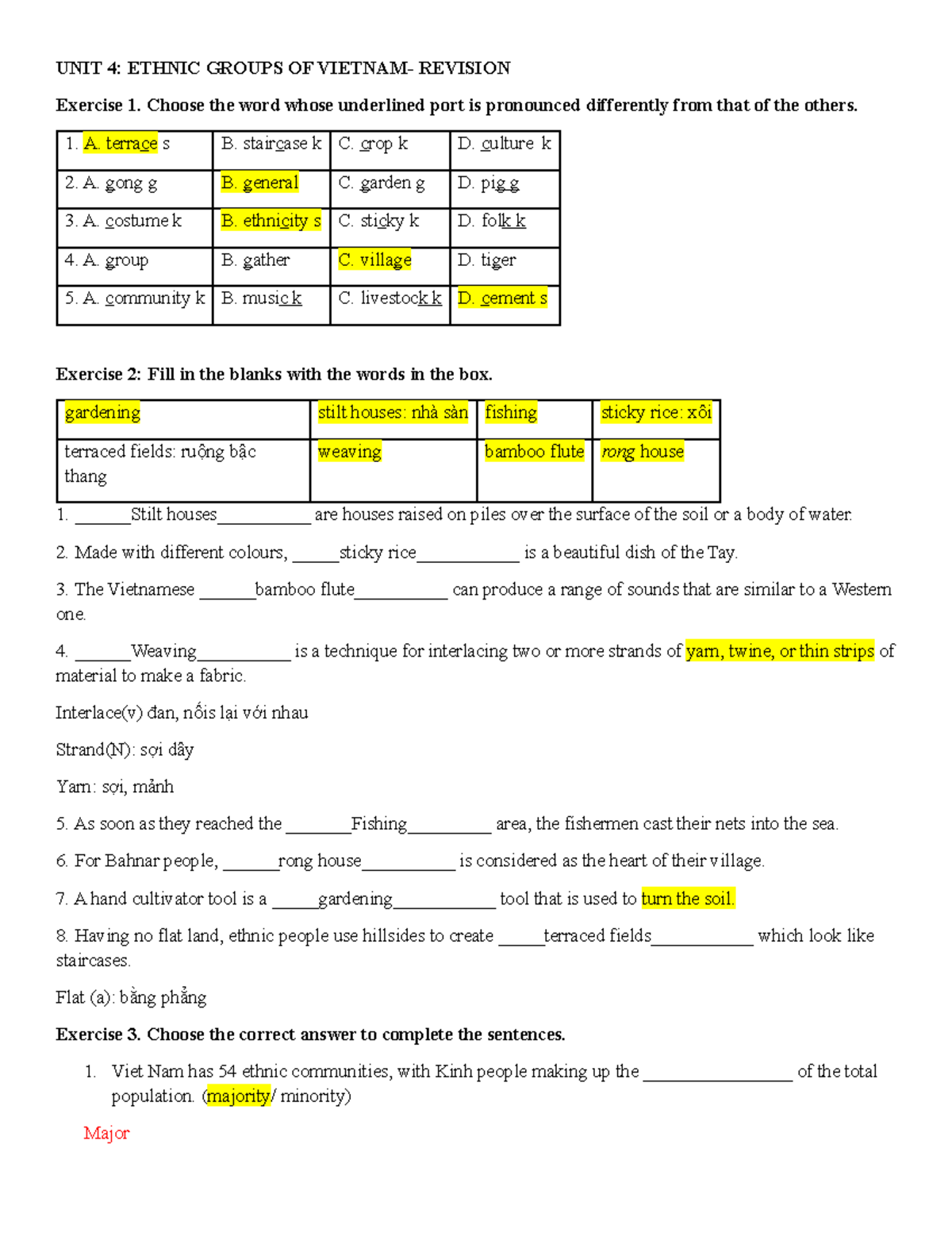UNIT 4- Revision ANH 8 - tài liệu học tập - UNIT 4: ETHNIC GROUPS OF VIETNAM- REVISION Exercise ...