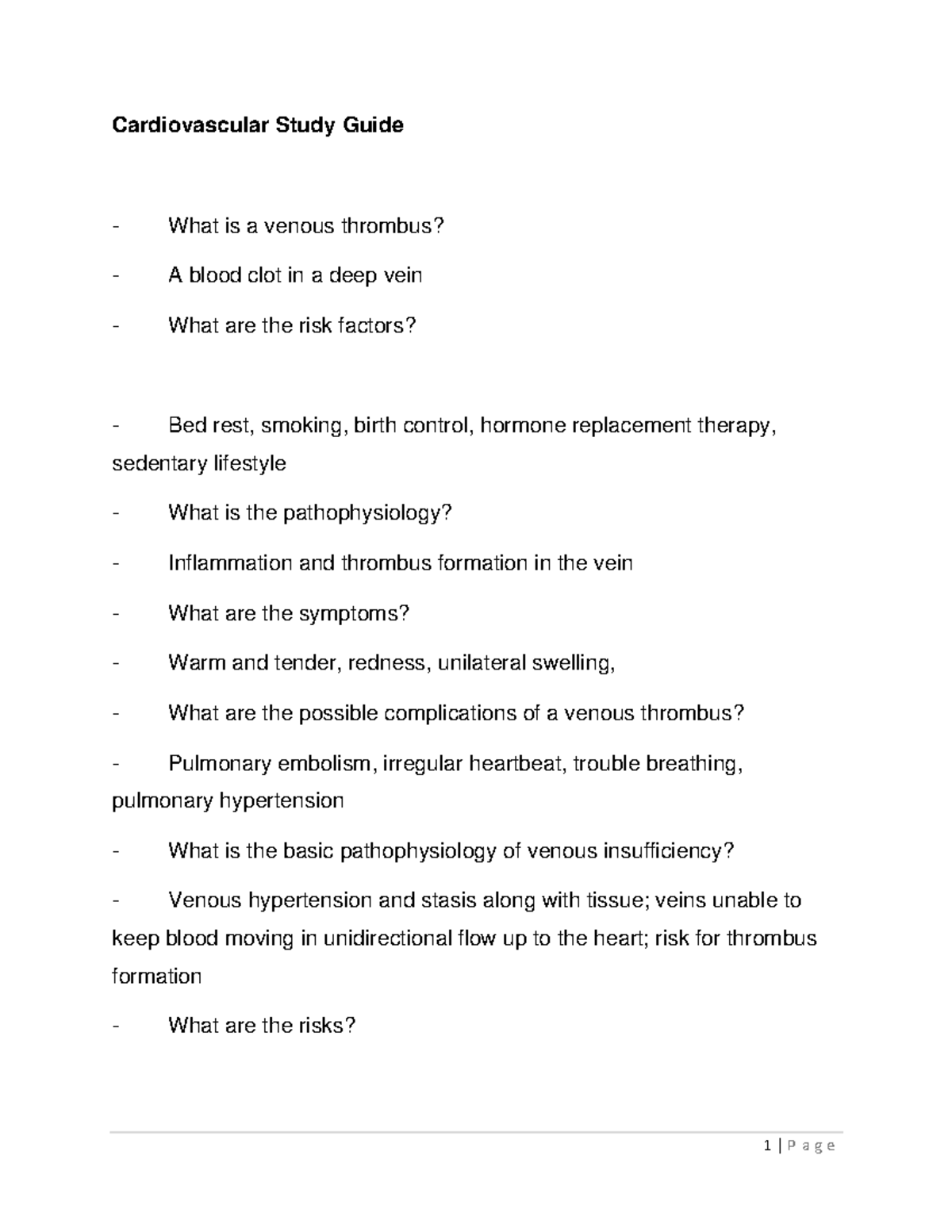 Cardiovascular Study Guide - Cardiovascular Study Guide What is a ...