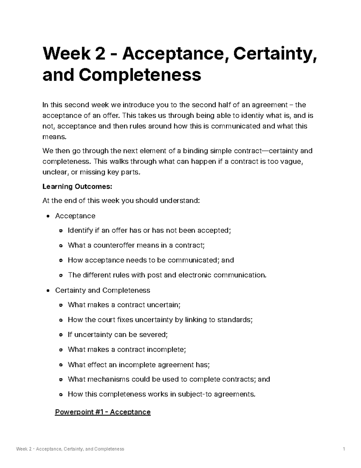 Llb202 week 2 cover page - Week 2 Acceptance, Certainty, and ...