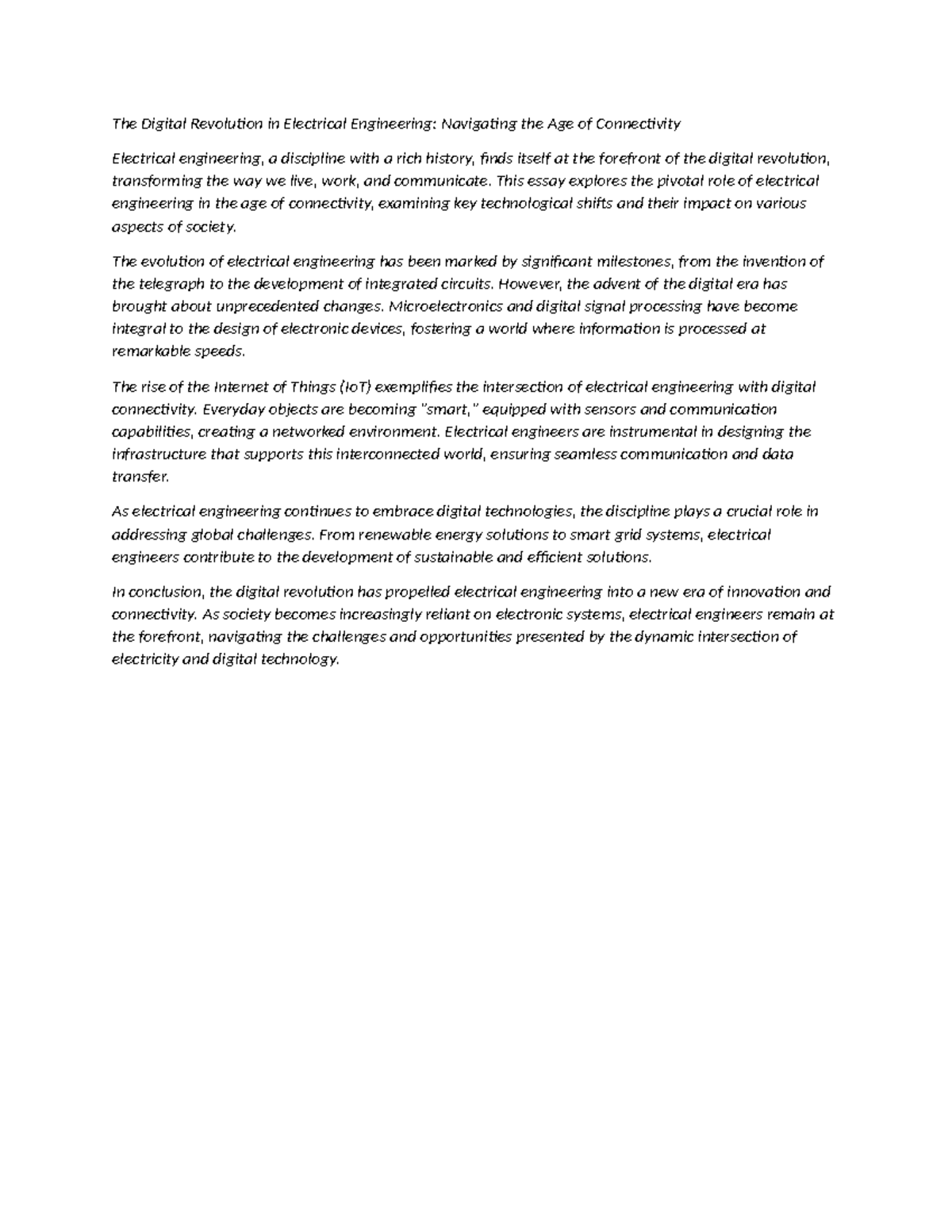 The Digital Revolution in Electrical Engineering - This essay explores ...