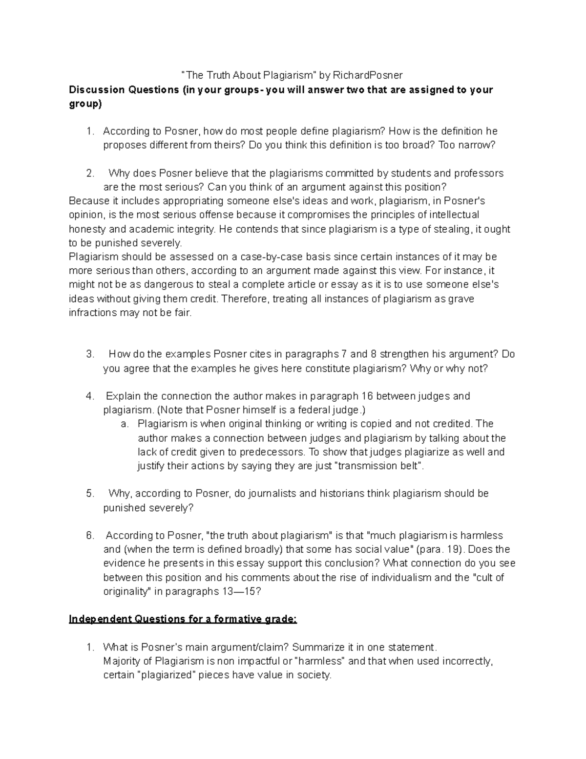 “The Truth About Plagiarism” by Richard Posner - “The Truth About ...