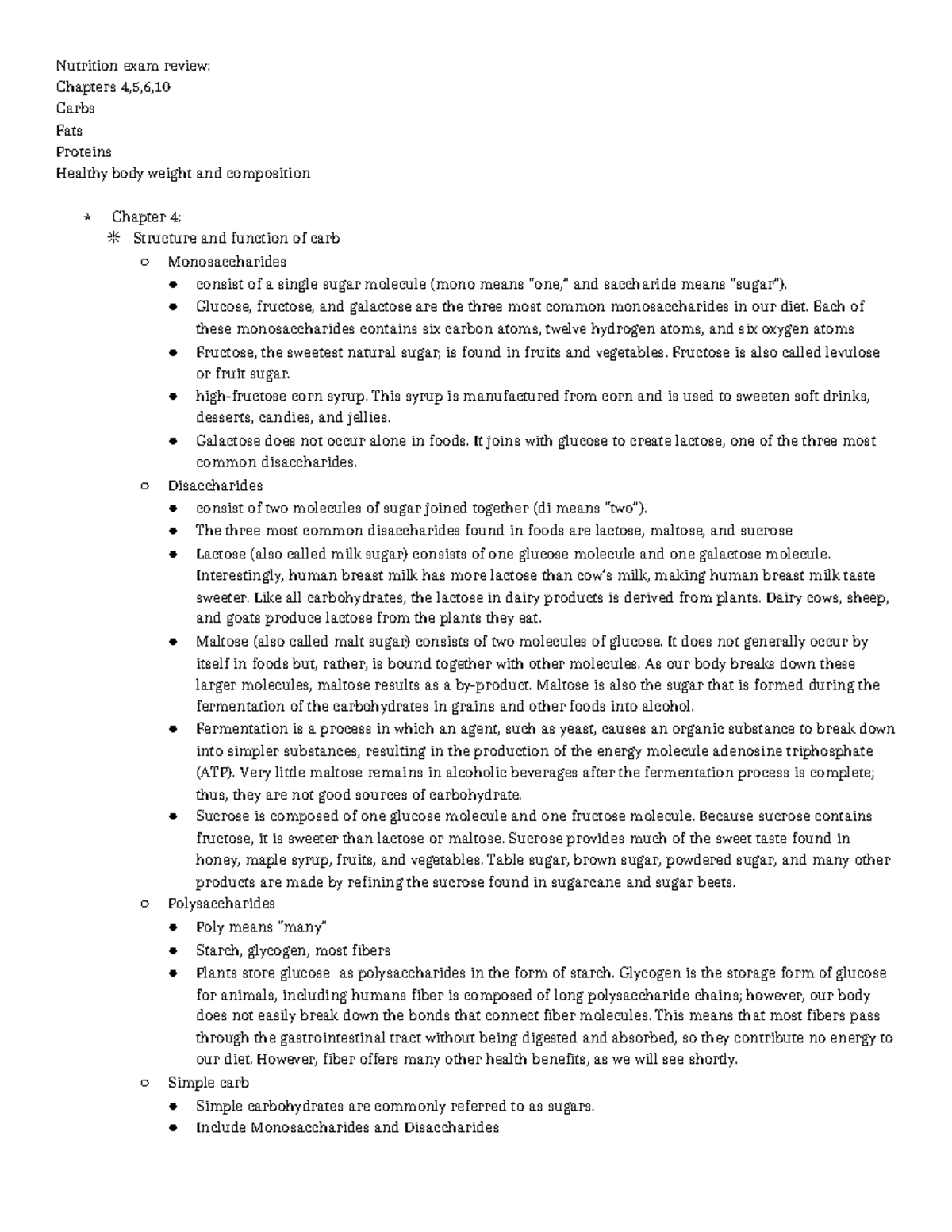 Nutrition study guide - Nutrition exam review: Chapters 4,5,6, Carbs ...