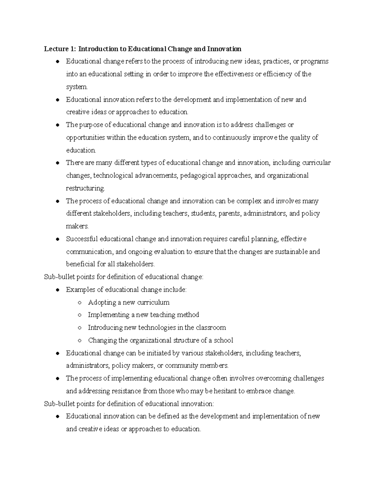 EDUC 227 Educational Change and Innovation lecture 1-4 - Lecture 1 ...