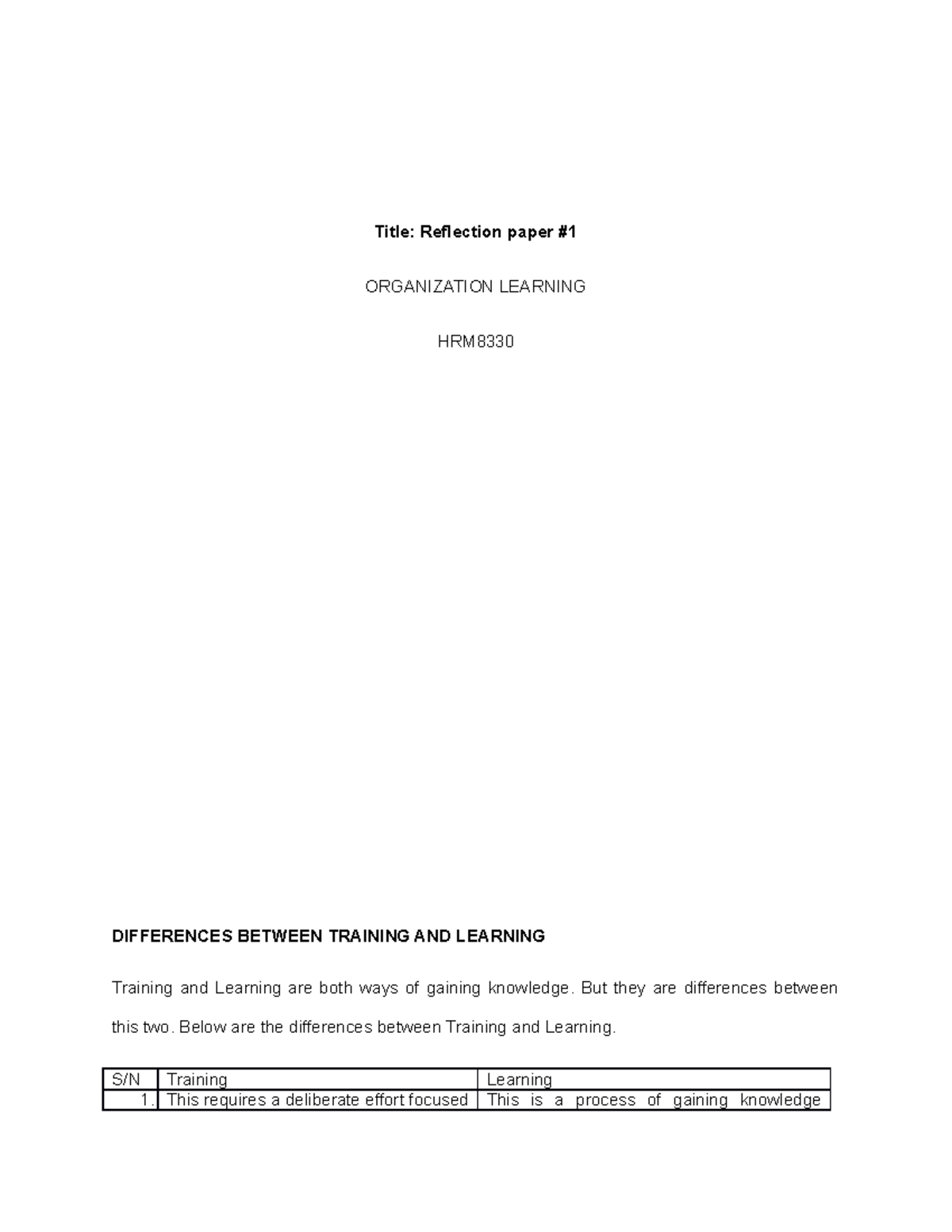 RP1 - Reflection paper 1 - Title: Reflection paper # ORGANIZATION ...
