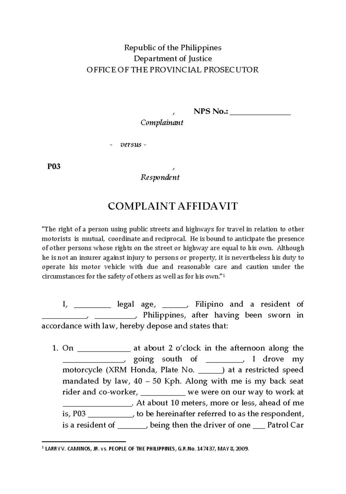 Complaint-affidavit compress - , NPS No.: _______________ Complainant ...