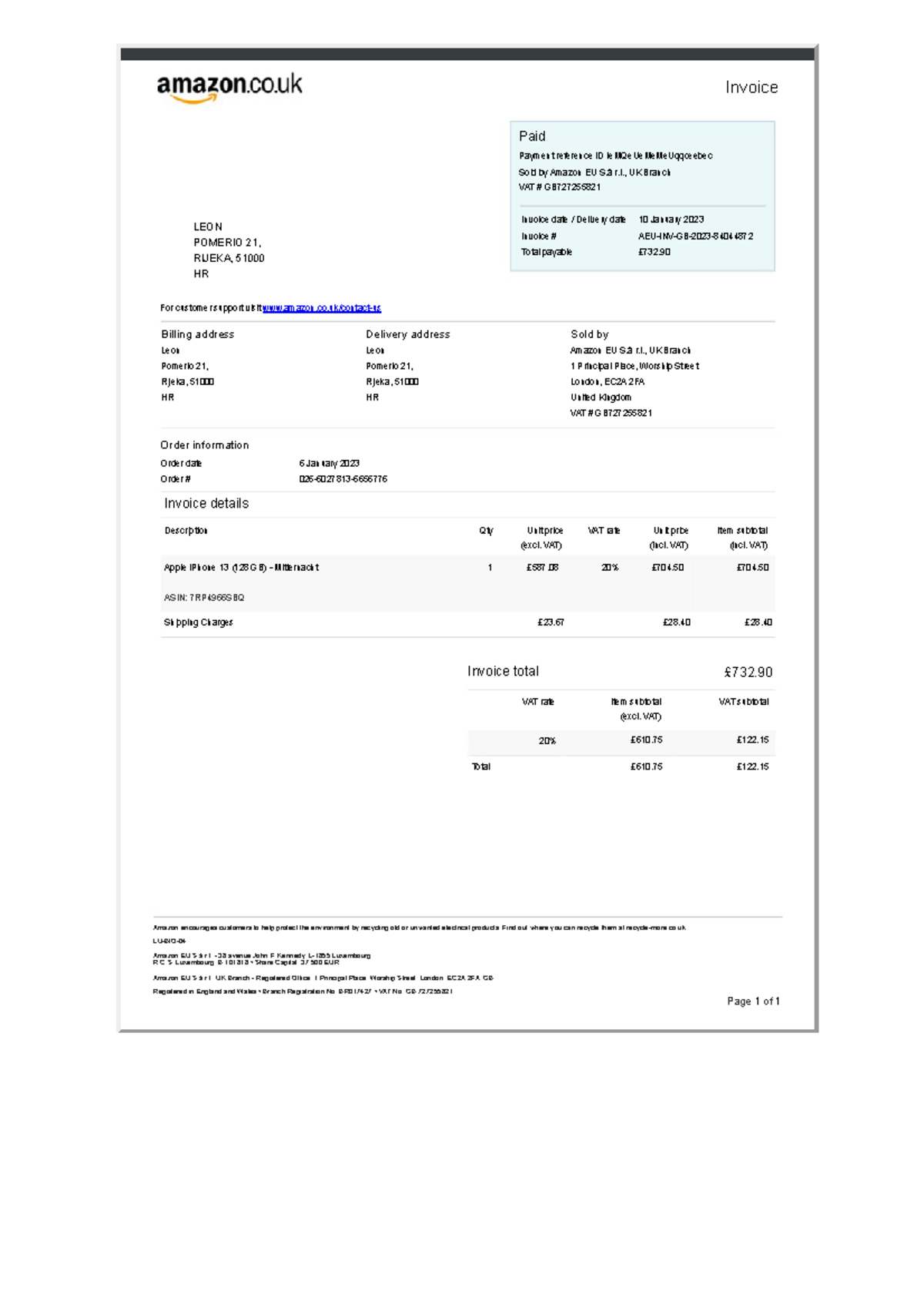Iphone 13 mini invoice - english - Invoice Paid Payment reference ID ...