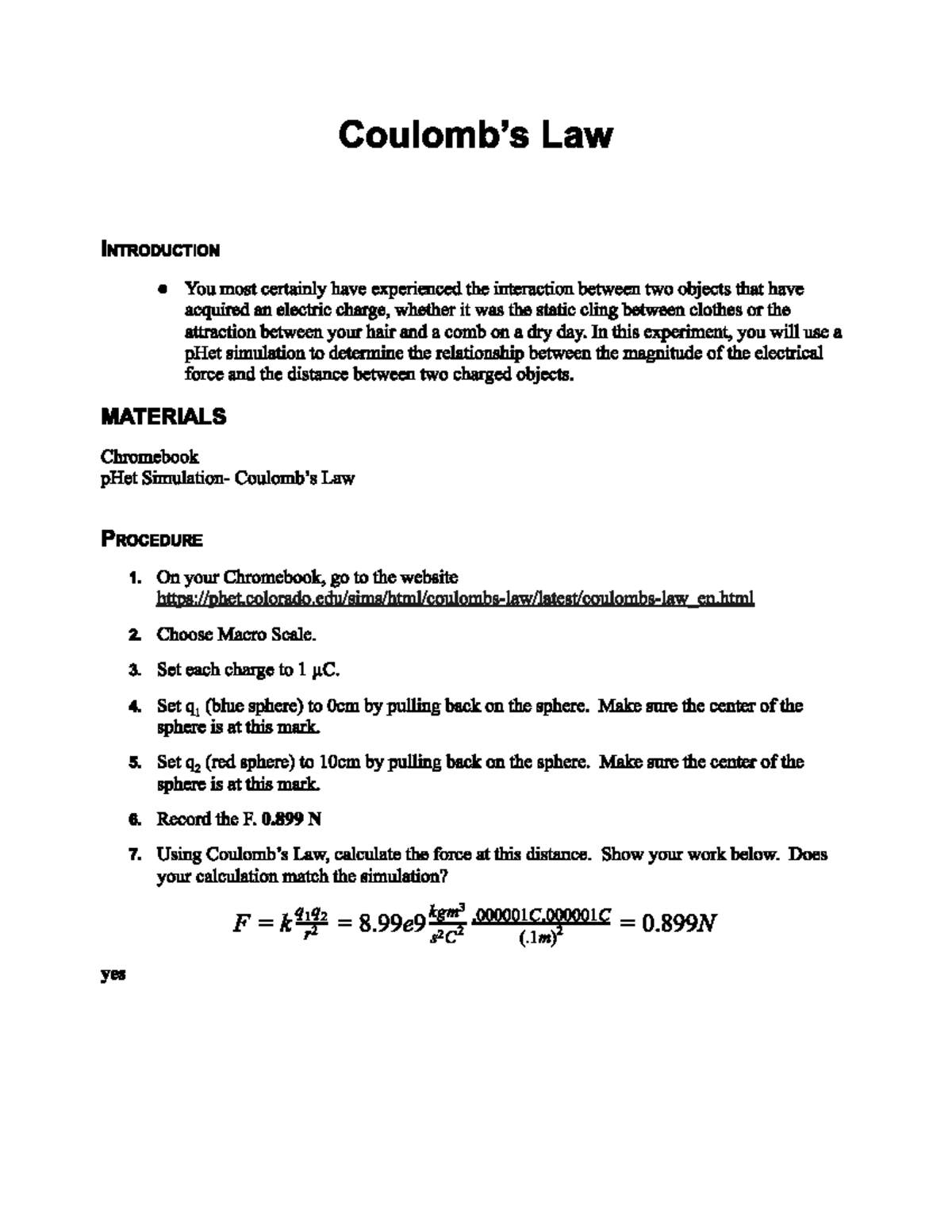Coulombs Law Lab - notes/docs - PHYS 015 - Studocu