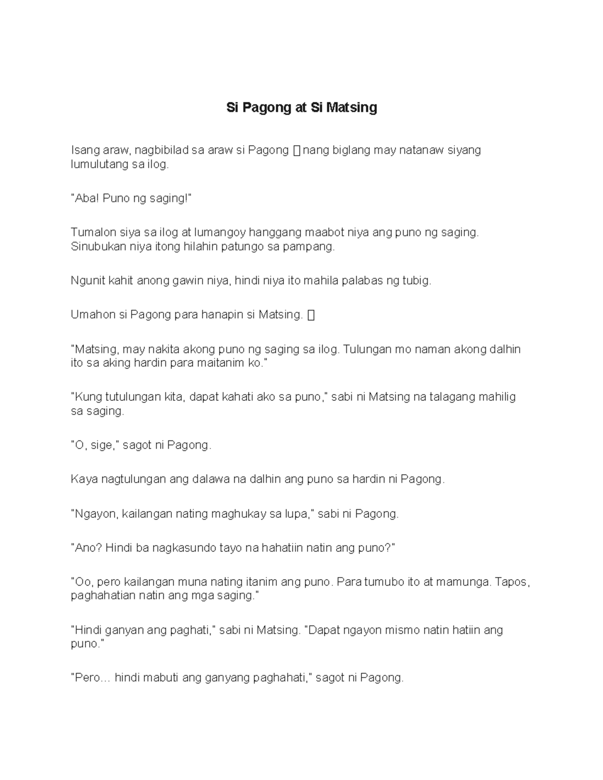 Si Pagong at Si Matsing - A short fable - Si Pagong at Si Matsing Isang ...