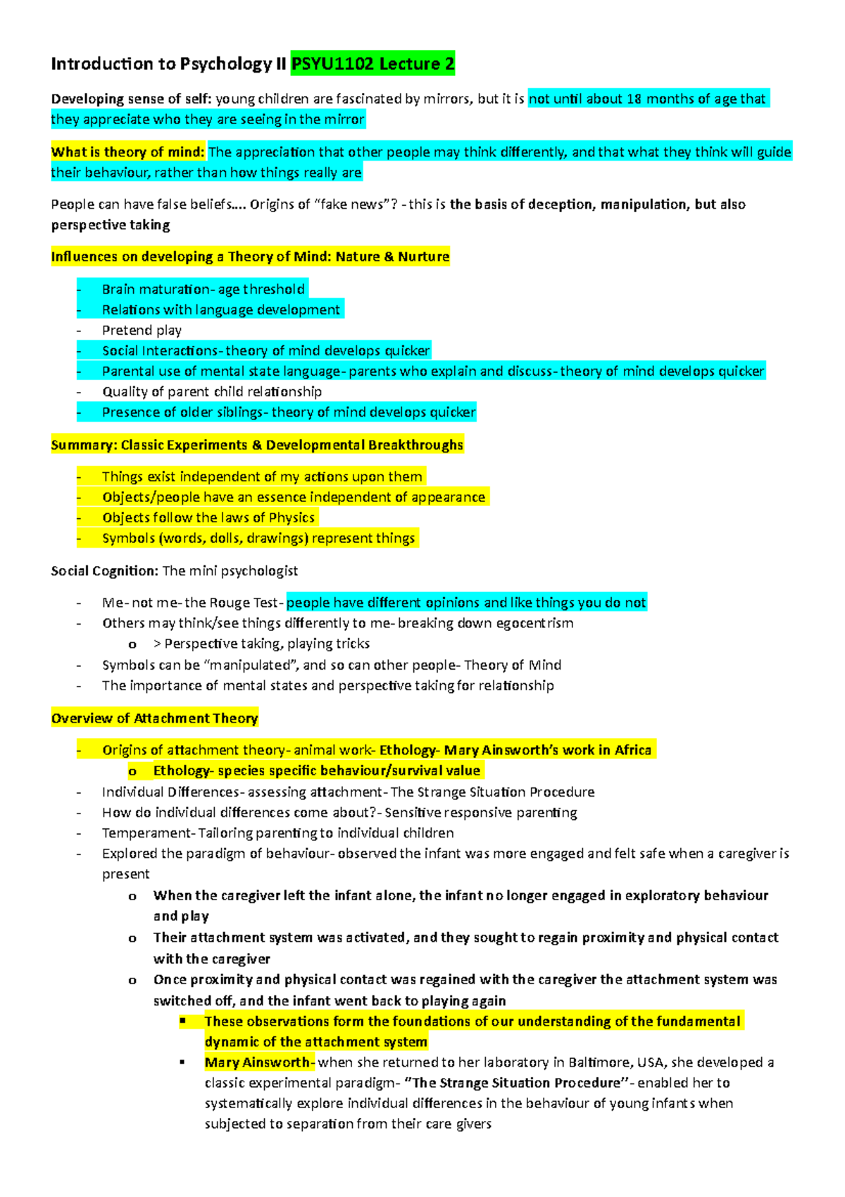 Lecture 2 Notes for Introduction to Psychology II PSYU1102 ...