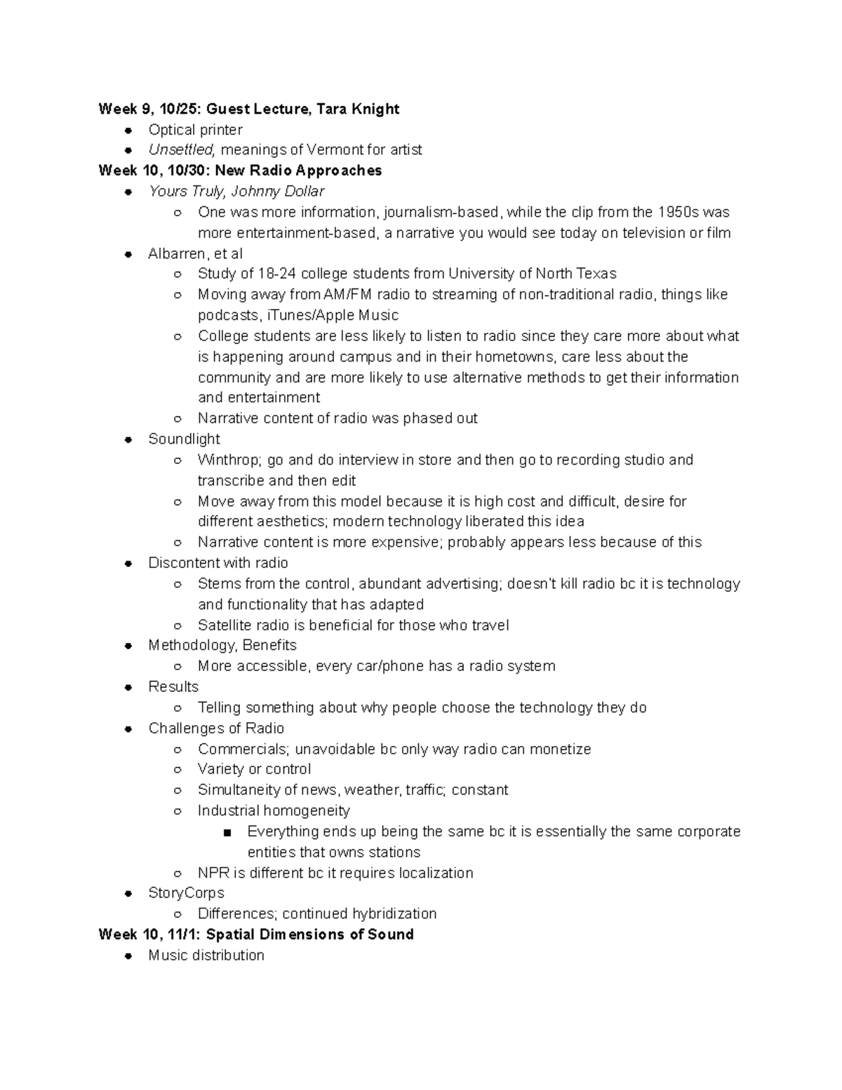 weeks 9-15 lecture notes, cmdp 1400 - Week 9, 10/25: Guest Lecture ...