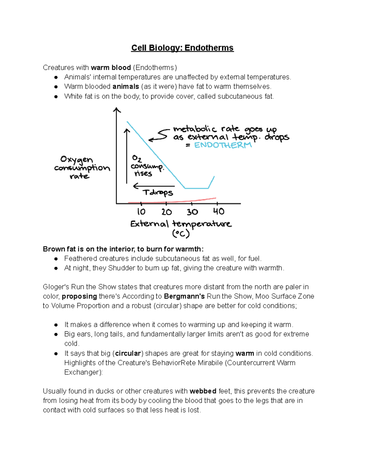 Cell Biology Endotherms - Cell Biology: Endotherms Creatures with warm ...