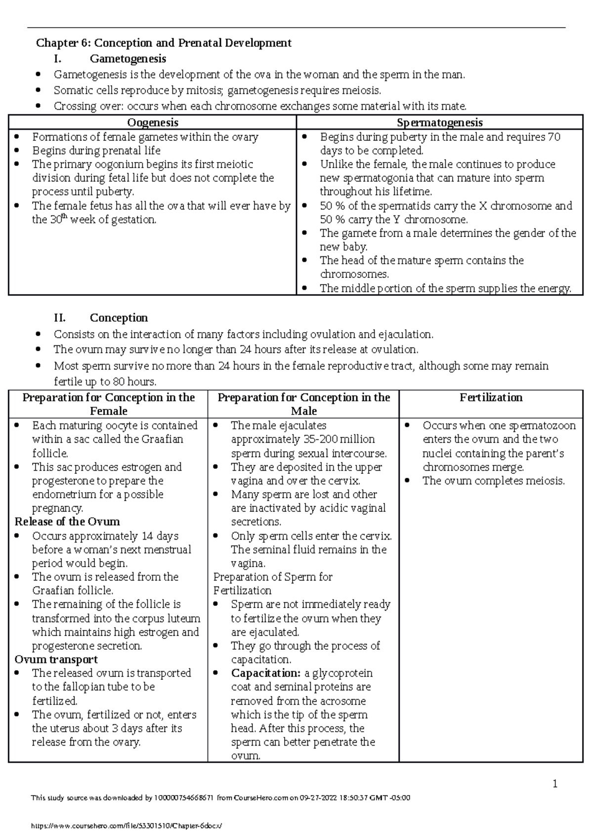 Chapter 6 - notes - Chapter 6: Conception and Prenatal Development I ...