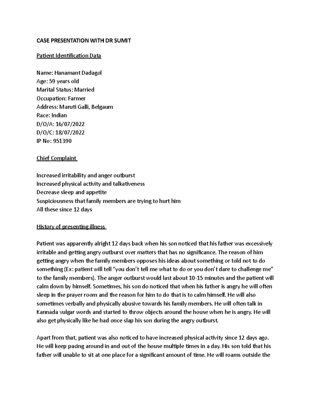 BPAD Type 1 (Maniac episode) - CASE PRESENTATION WITH DR SUMIT Patient ...