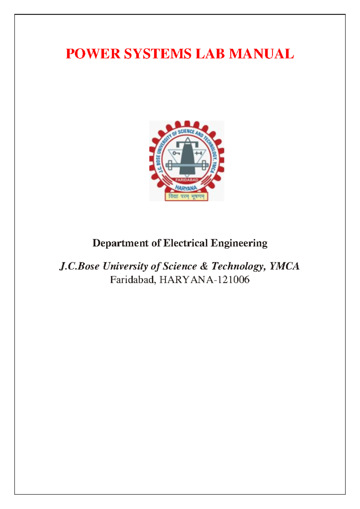 Power system lab manual - POWER SYSTEMS LAB MANUAL Department of ...