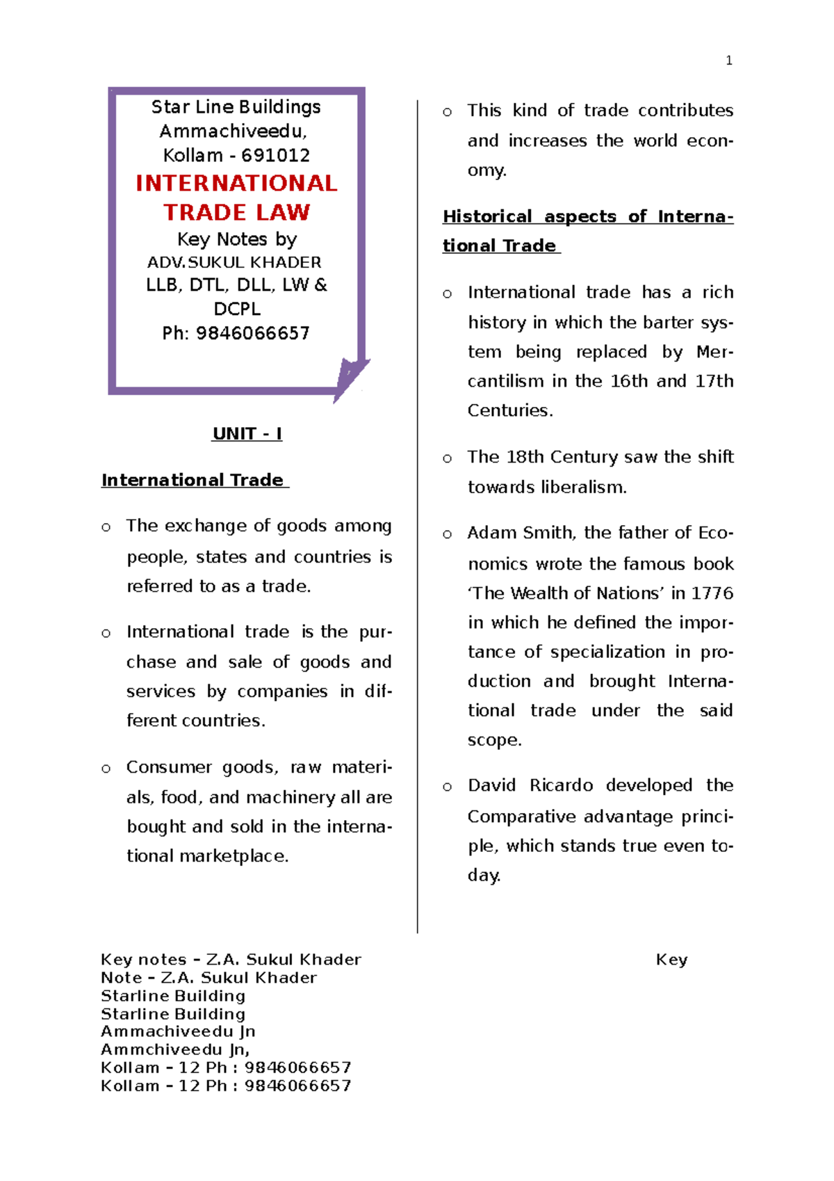 International trade - UNIT - I International Trade o The exchange of ...