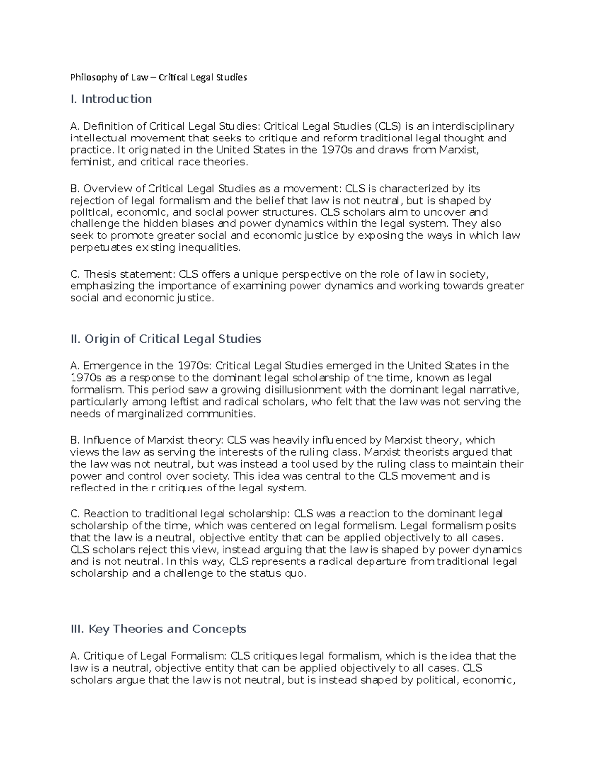 Philosophy of Law – Critical Legal Studies - Philosophy of Law ...