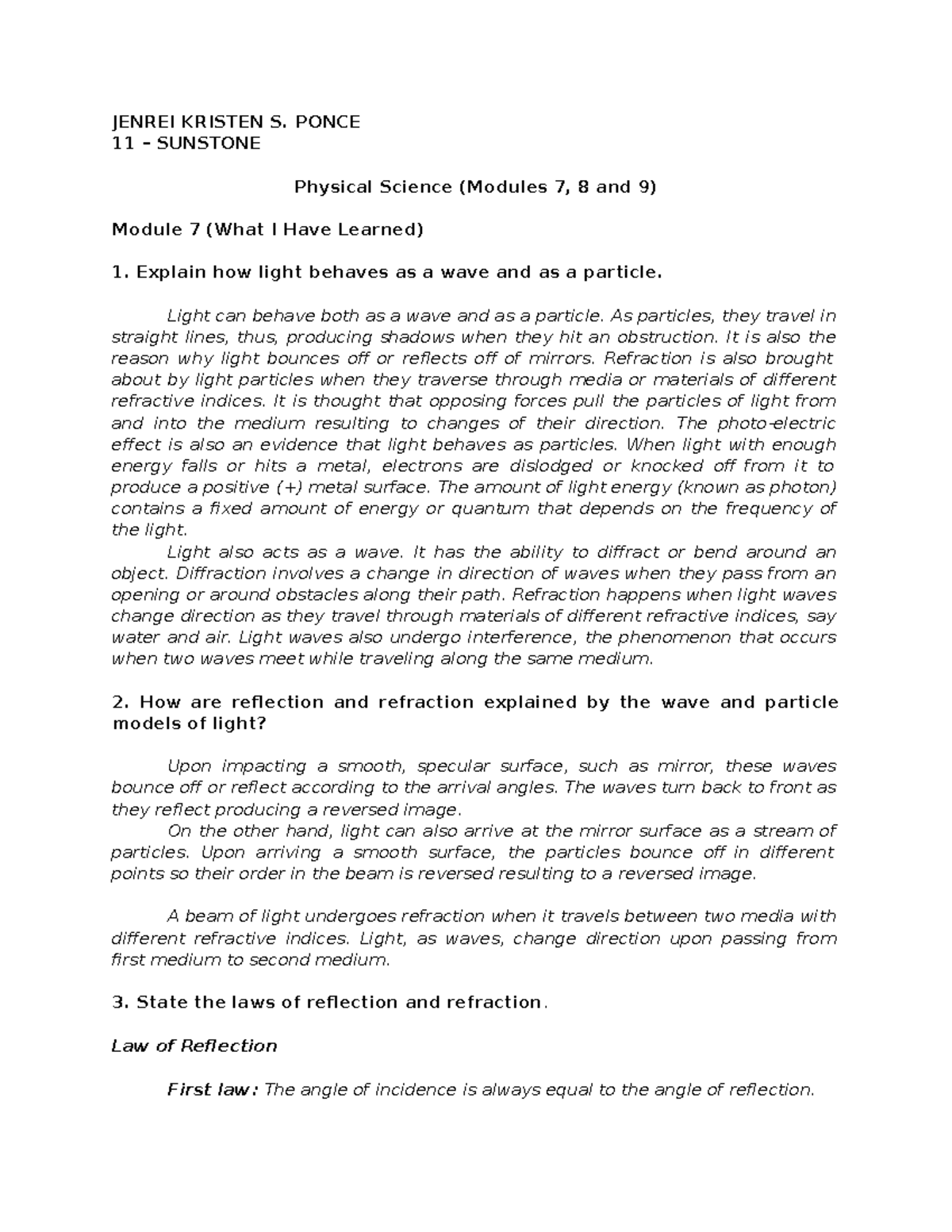 Physics (MOD 7^J 8 AND 9) - JENREI KRISTEN S. PONCE 11 – SUNSTONE ...