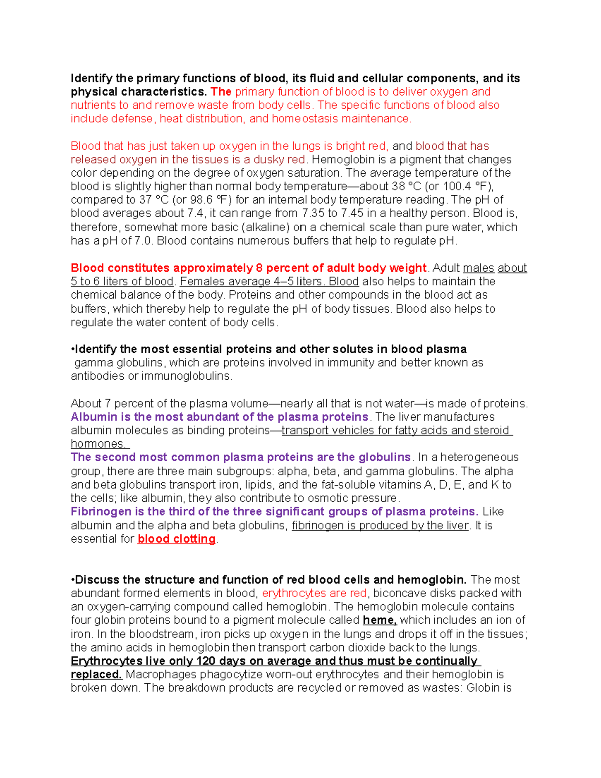 Cardiovascular system- Biology - Identify the primary functions of ...