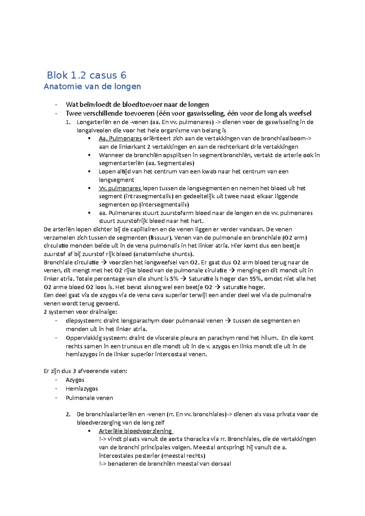 Blok 1 2 Casus 6 Blok 1 Casus 6 Anatomie Van De Longen Wat