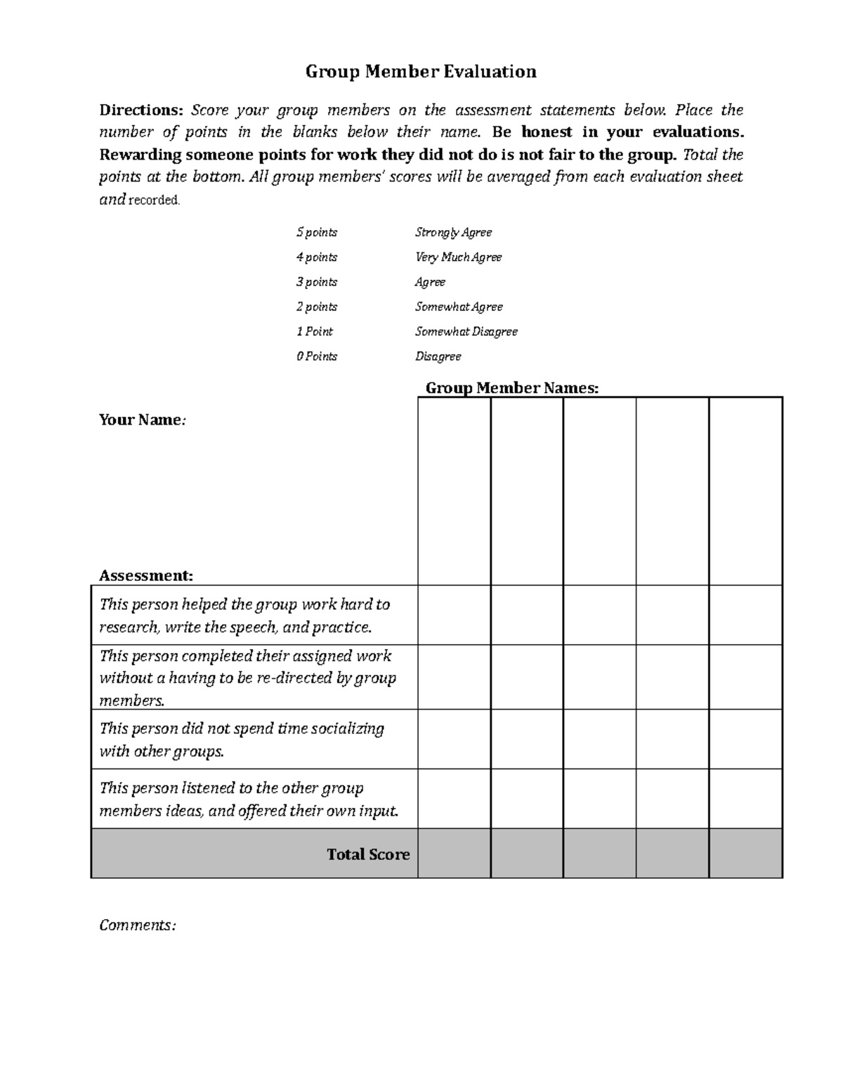 46. Peer Evaluation - Research - Group Member Evaluation Directions ...