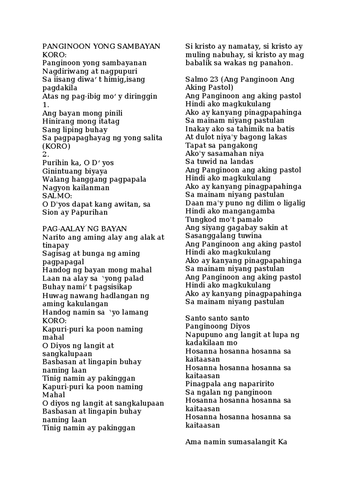 Awitin sa misa san antonio de padua - PANGINOON YONG SAMBAYAN KORO ...