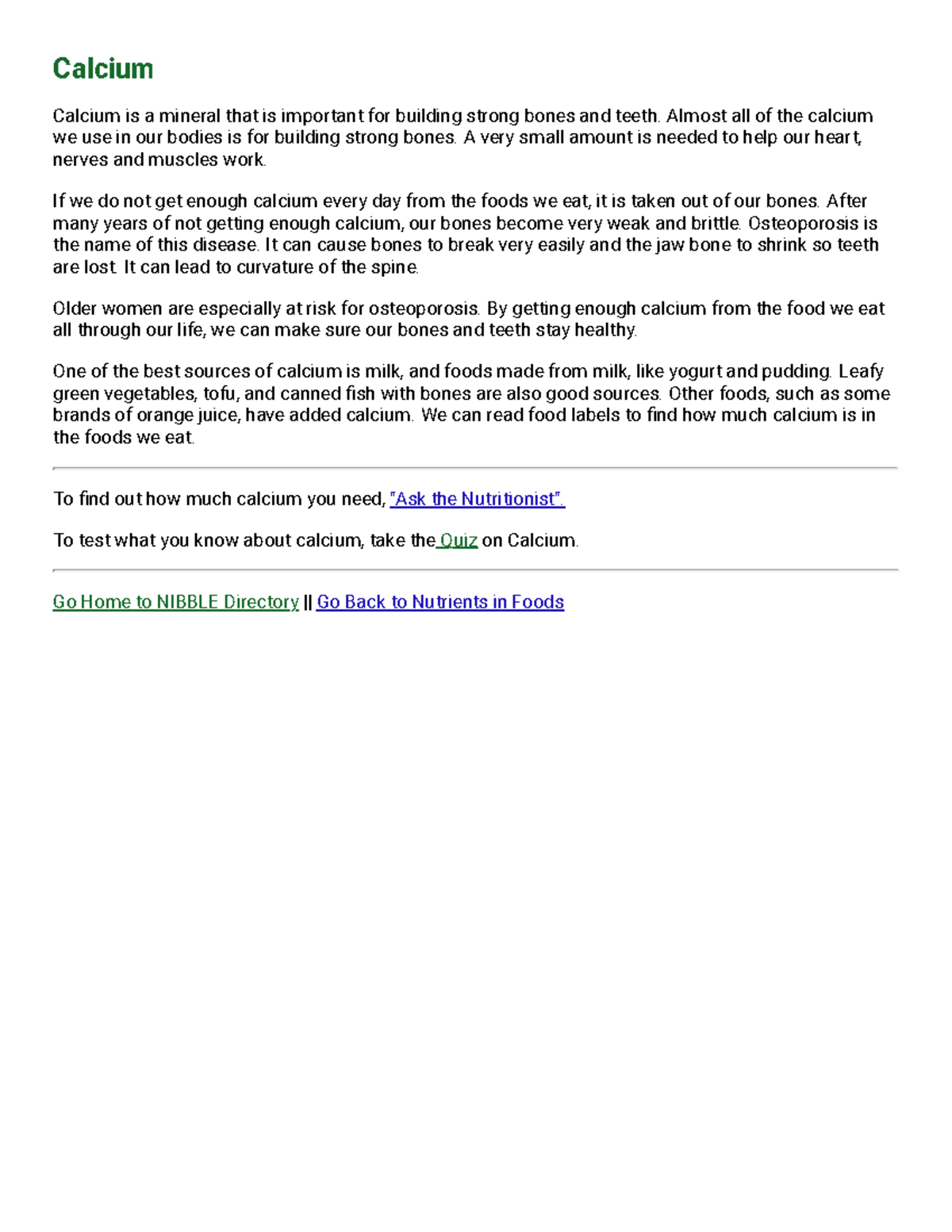 Calcium - Calcium Calcium is a mineral that is important for building ...