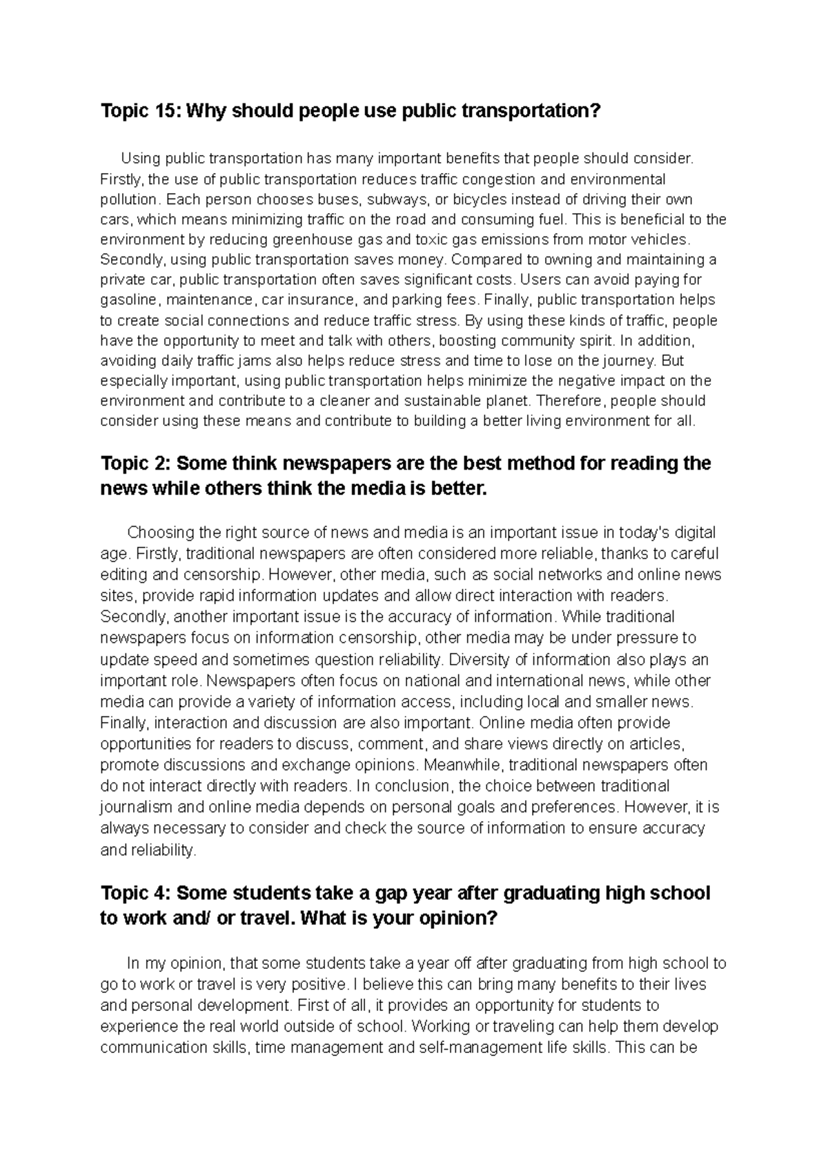 Writing-3 - viết 3 - Topic 15: Why should people use public ...