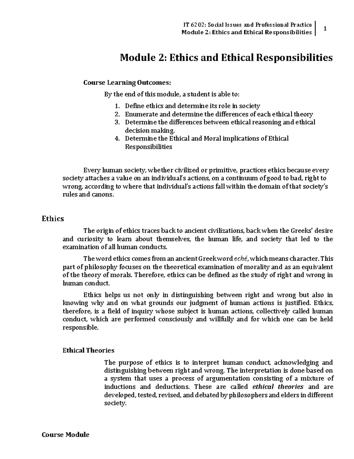Module 2 - Ethics and Ethical Responsibilities - Module 2 : Ethics and ...