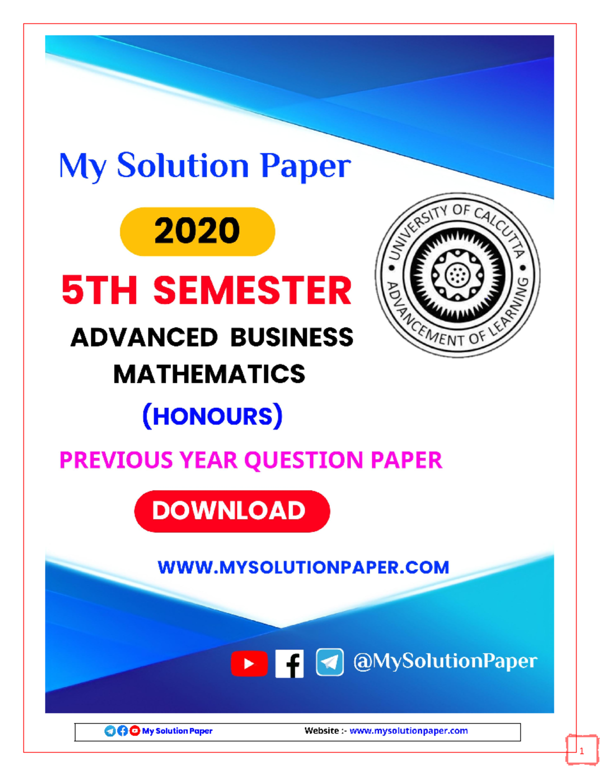 2020 (H) Advanced Business Mathematics 5th Semester Question Paper By ...