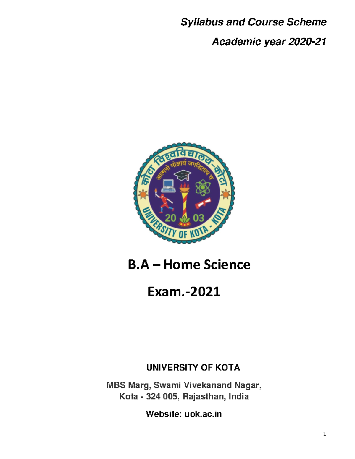 746 B.A. Home Science - B.A. English Litt - Syllabus and Course Scheme ...