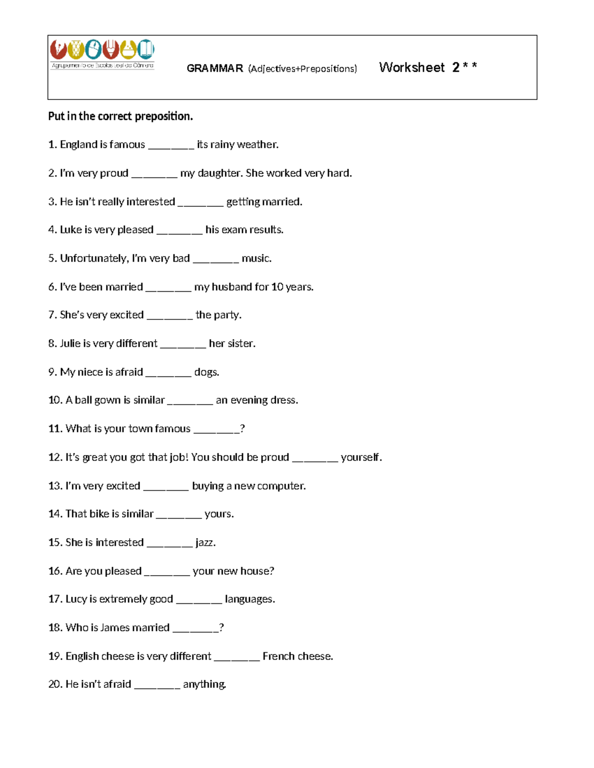 Adjectives + prepositions 2 - GRAMMAR (Adjectives+Prepositions ...