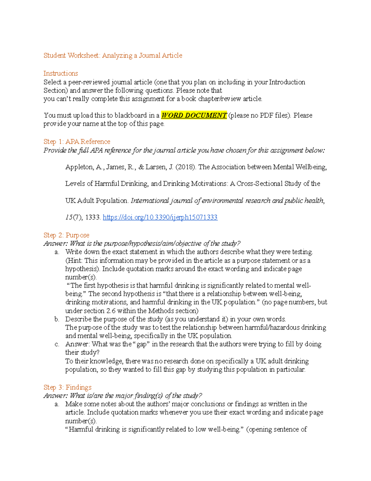Analyzing Articles Lab Assignment - Student Worksheet: Analyzing a ...