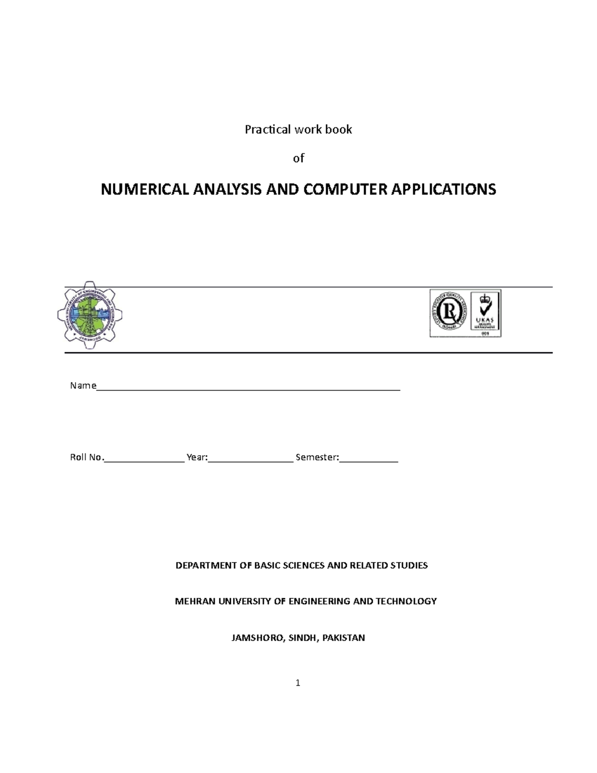 NACA Practical - Practical work book of NUMERICAL ANALYSIS AND COMPUTER APPLICATIONS - StuDocu